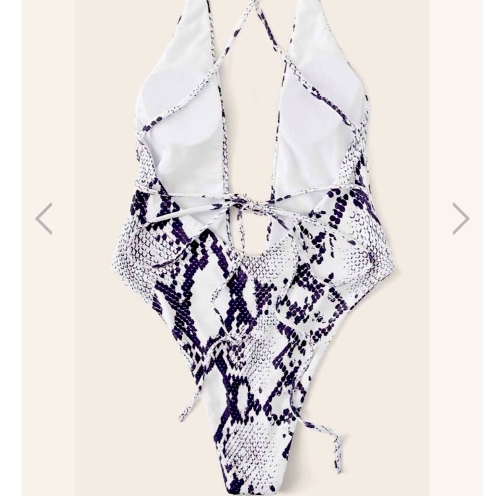 Lulus One Piece Snake Print Swimsuit Bikini White - Gem